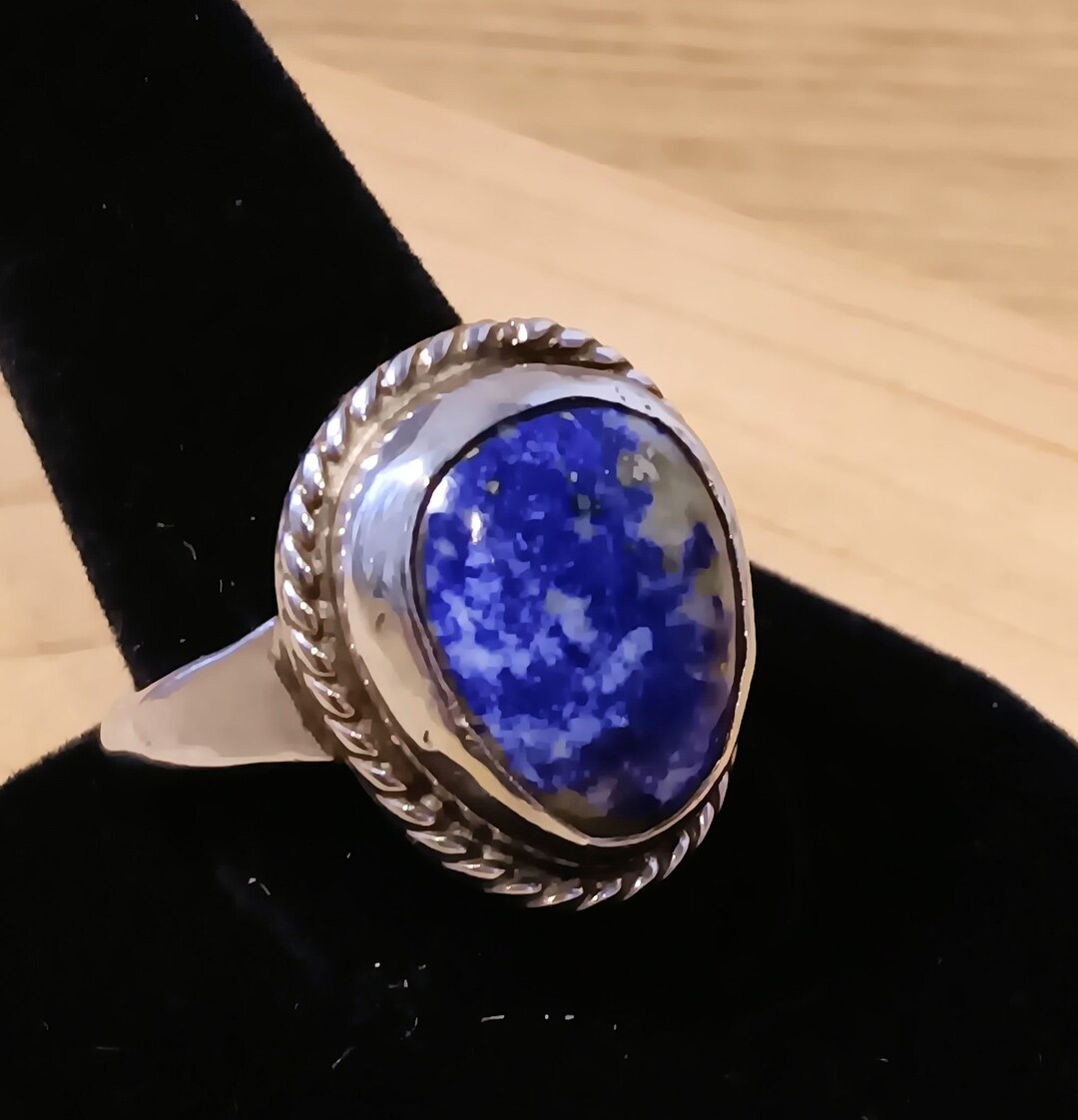 Azurite Gemstone, Silver, Ring, Men's, Size 14, Plain Bezel, Silver ...