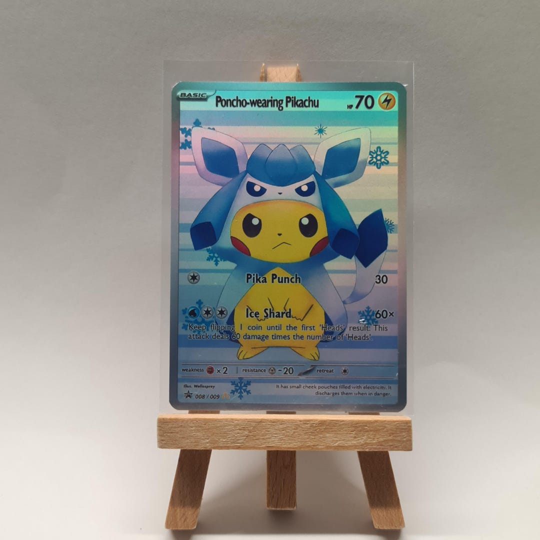 Glaziola / Glaceon Poncho Wearing Pikachu - Handmade and Holo Pokemon ...