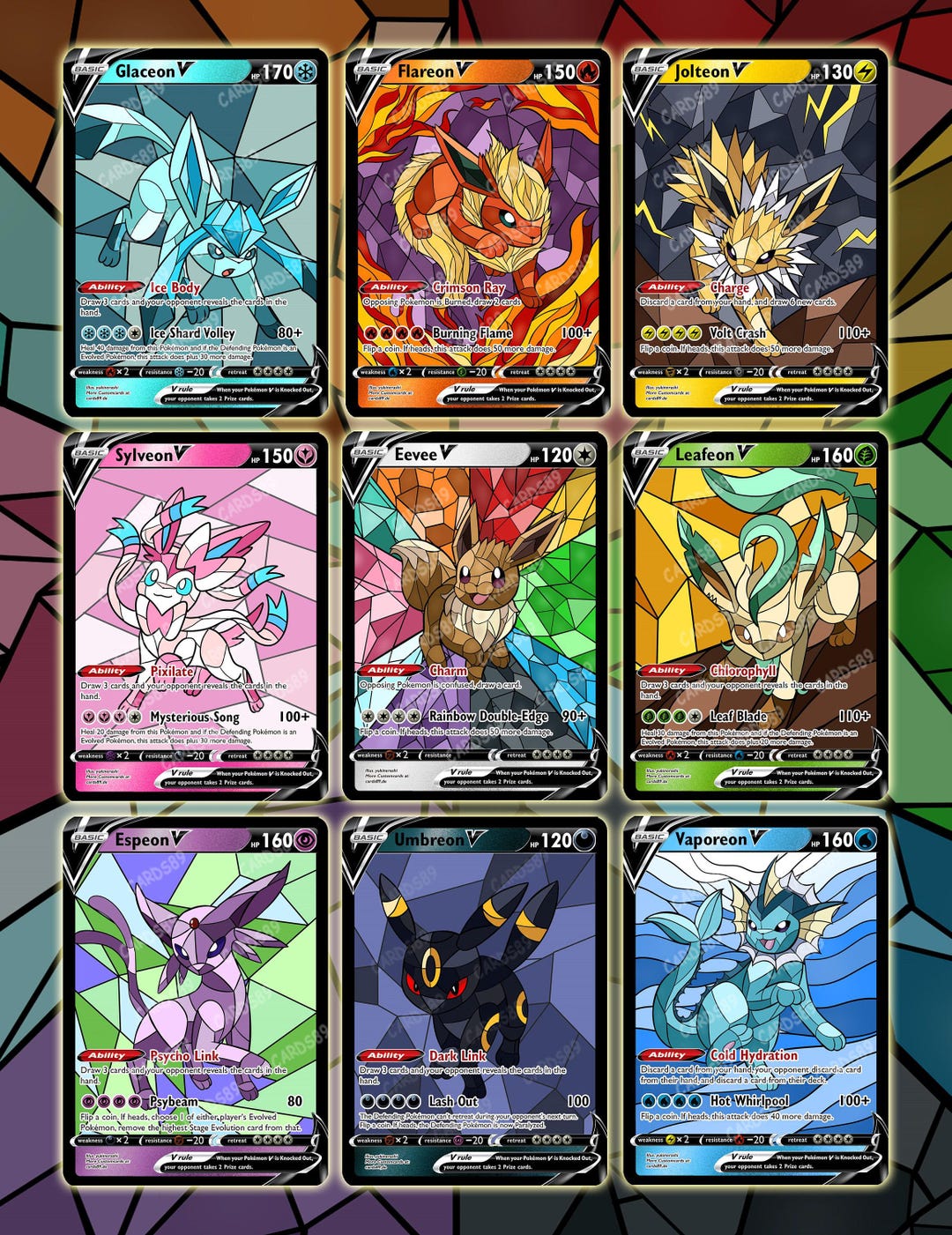 Eevee / Eevee and Eeveelution's Complete Card Set Non Holo Custom Cards ...