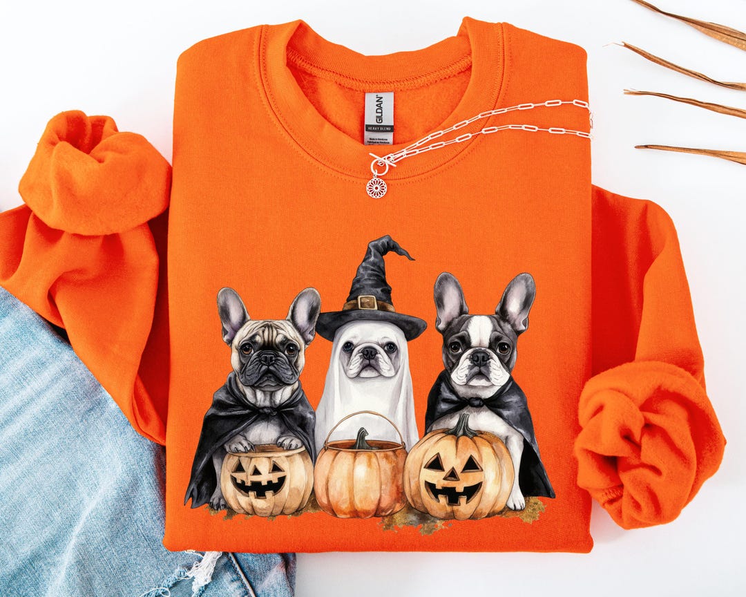 Pumpkin French Bulldog Fall Spooky Season Sweatshirt Ghost Jackolantern ...