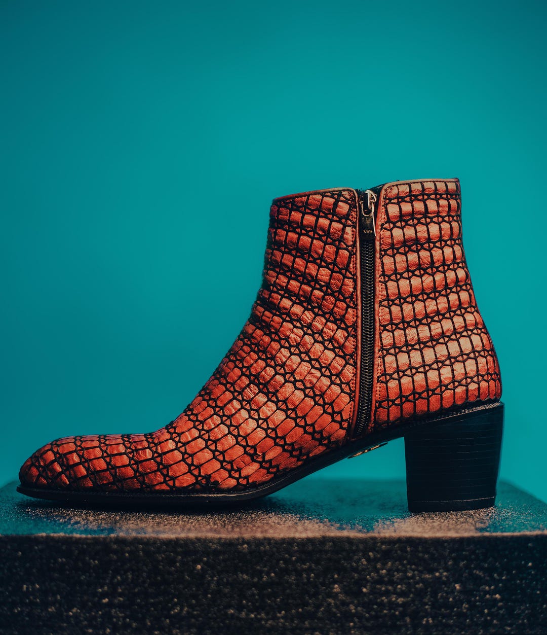 Luxury Handmade Patina Woven Leather Ankle Boots, Trendy Hand-painted ...