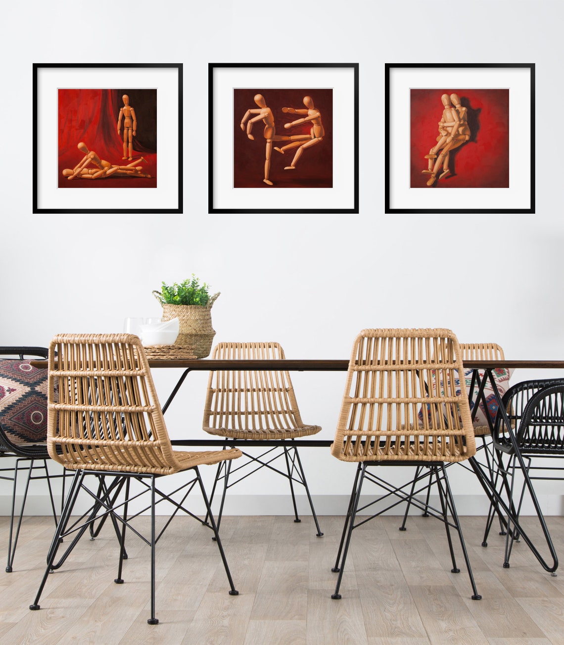 Wood Manikin Bedroom Wall Art Set of 3 Prints From Oil - Etsy