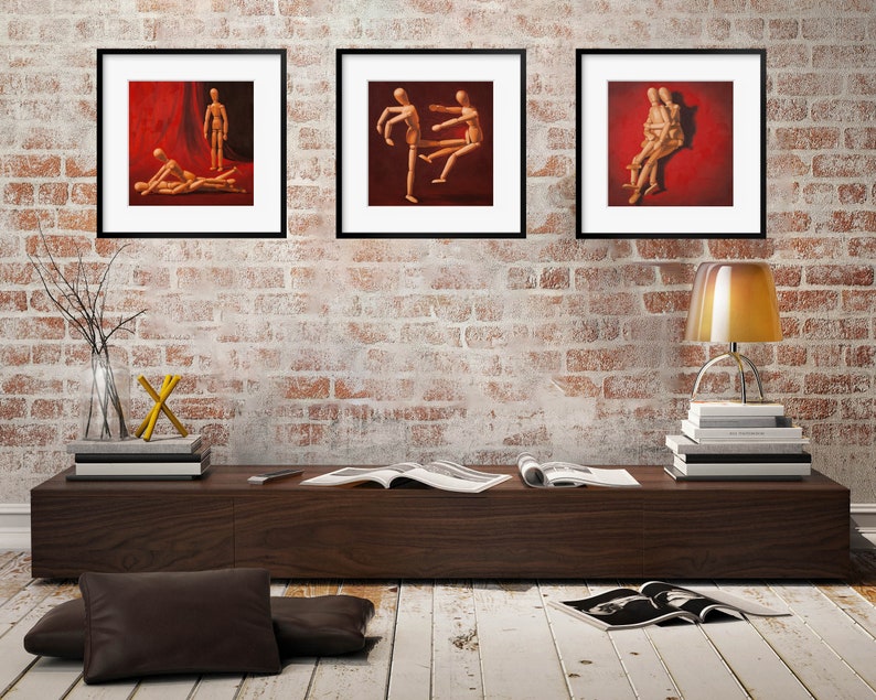 Wood Manikin Bedroom Wall Art Set of 3 Prints From Oil - Etsy