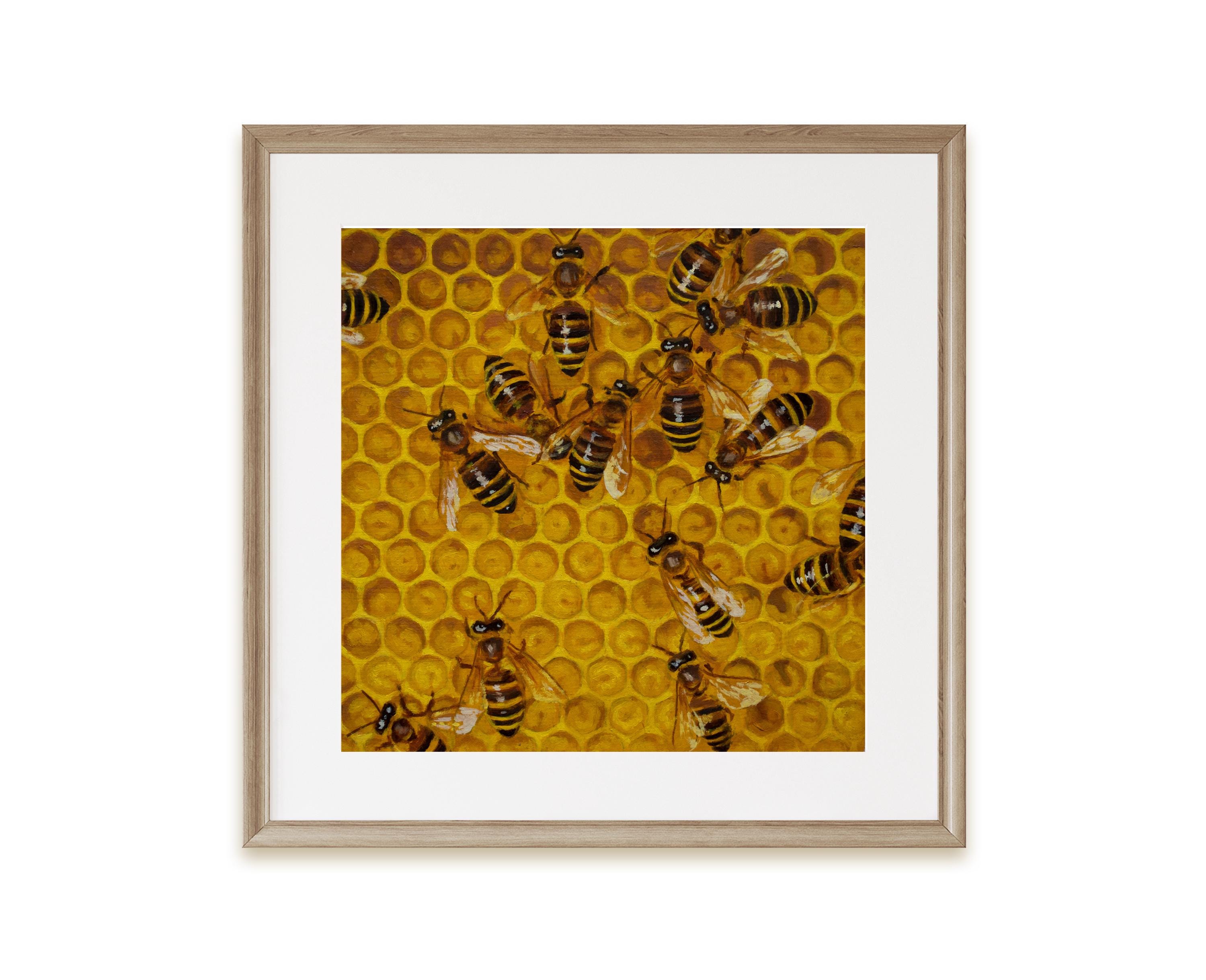 Beehive - Art Print From Original Oil Painting - Bee Lovers, Honey Comb ...
