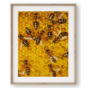 Beehive - Art Print From Original Oil Painting - Bee Lovers, Honey Comb ...