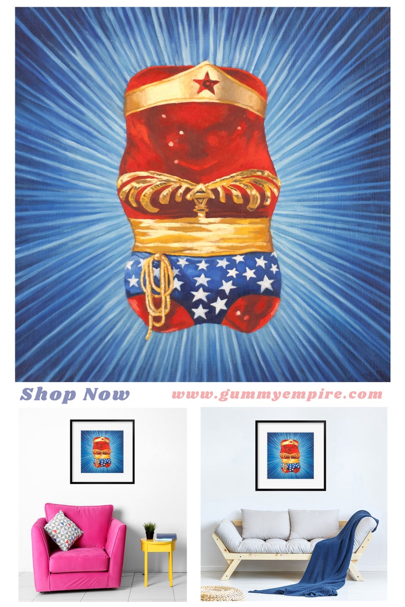 Gummy Bear Wonder Woman Art Print From Oil Painting - Cute Bear Art ...