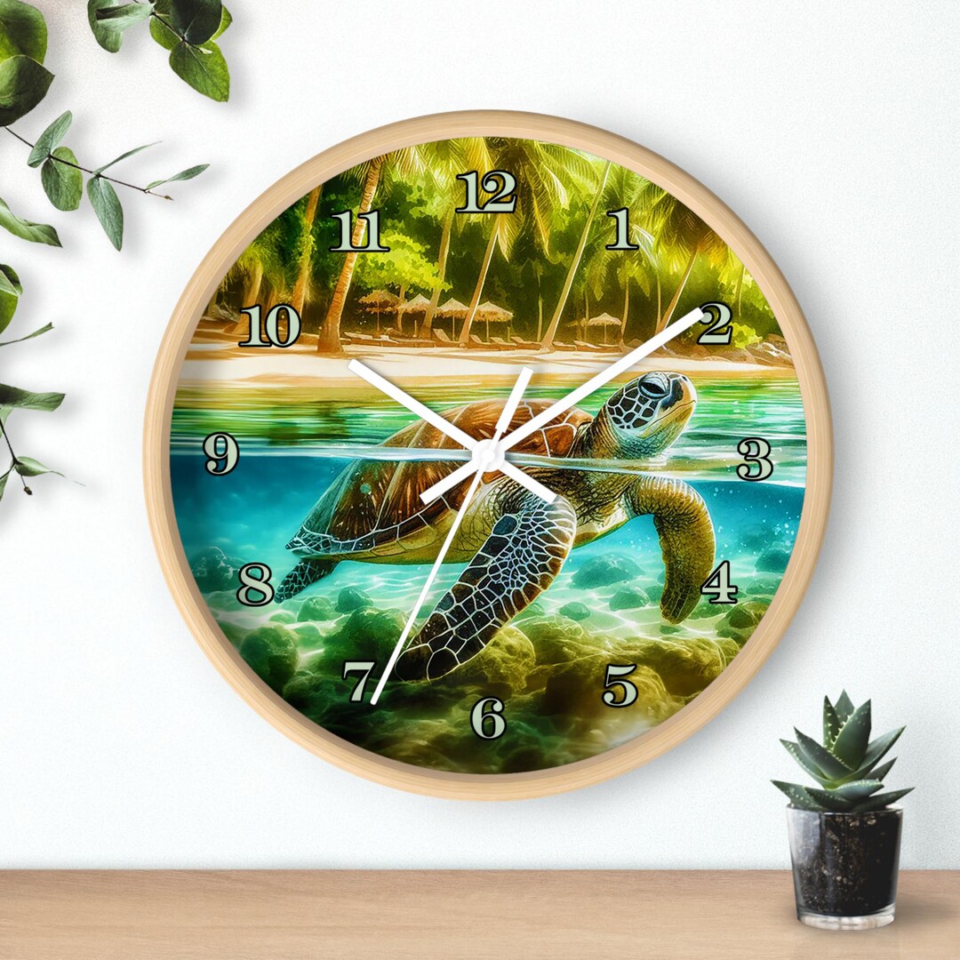 Tropical Turtle Wall Clock, Home Decor, Ocean Clock, Sea Turtle Clock ...