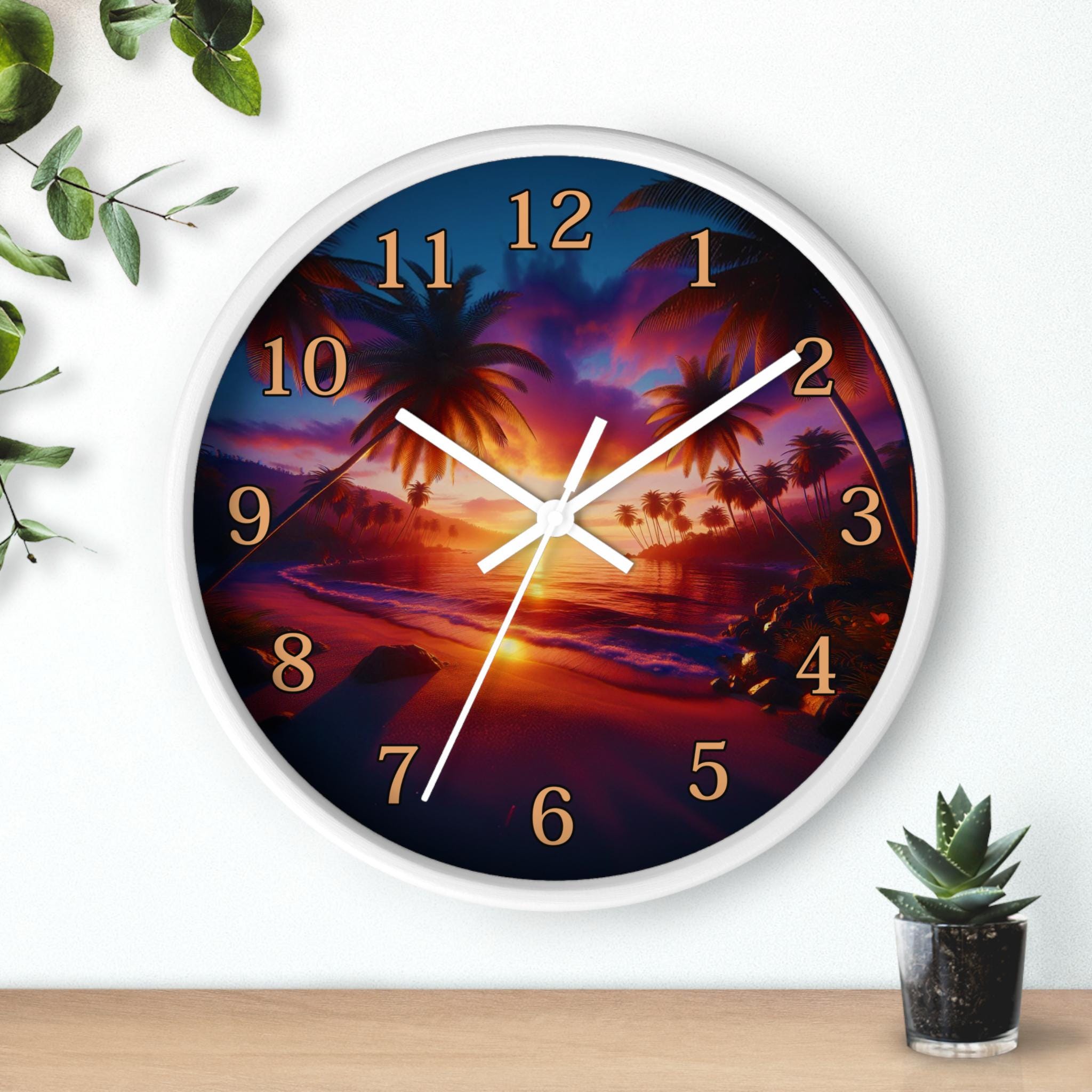 Tropical Sunset Wall Clock, Beach Decor, Tropical Home Accent, Ocean ...