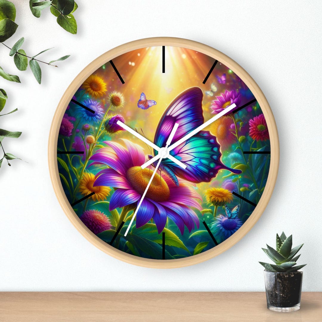 Vibrant Butterfly Flower Wall Clock, Colorful Home Decor, Nature Lover ...