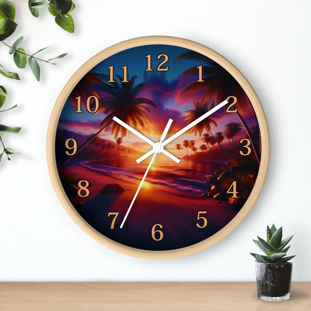Tropical Sunset Wall Clock, Beach Decor, Tropical Home Accent, Ocean ...