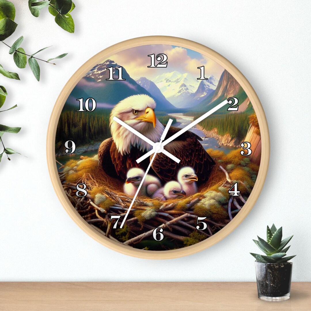 Majestic Eagle Wall Clock | Nature Decor, Wildlife Home Art, Bird Lover Gift, Rustic Living Room ...