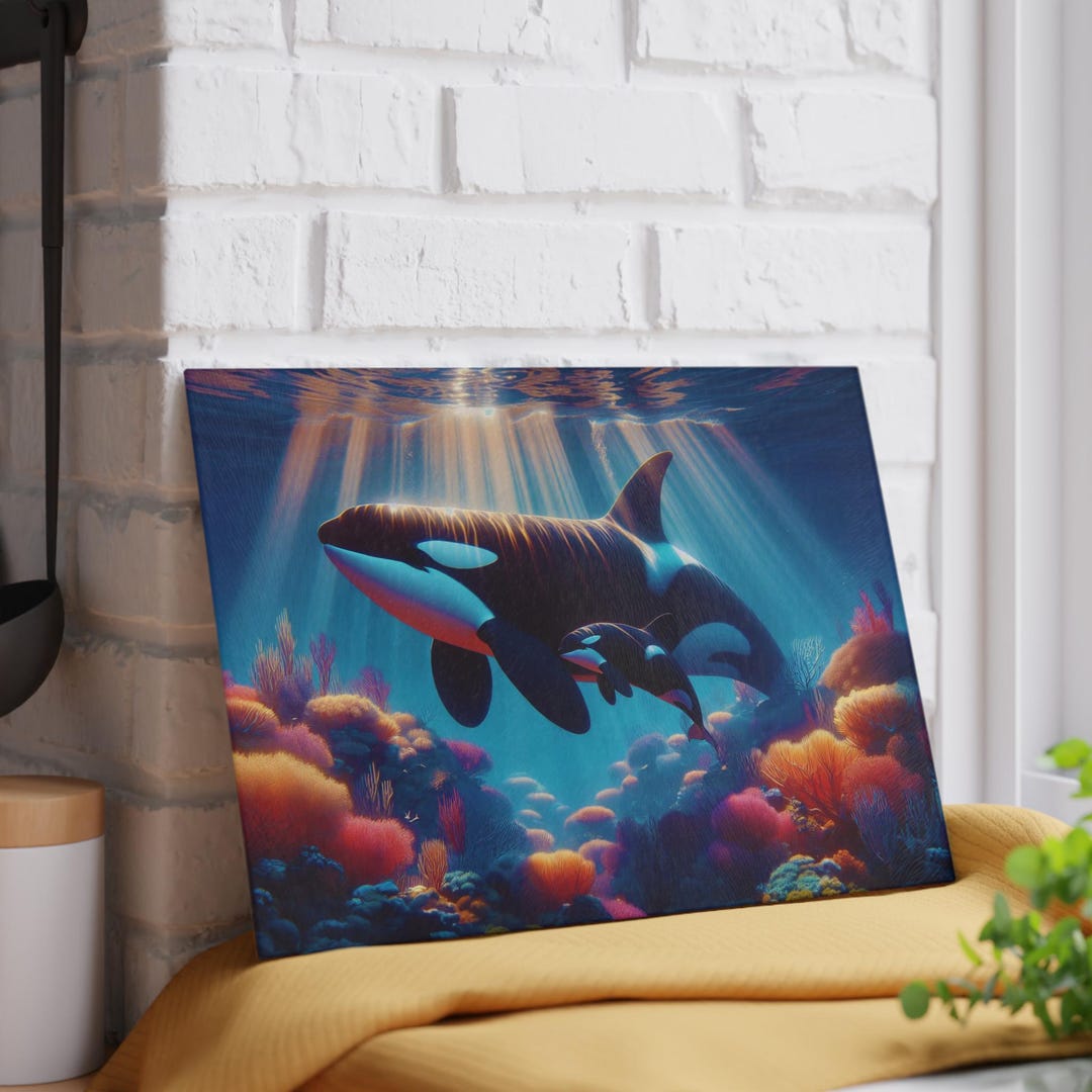 Ocean Scene Cutting Board, Whale and Coral Graphic, Kitchen Decor, Gift ...