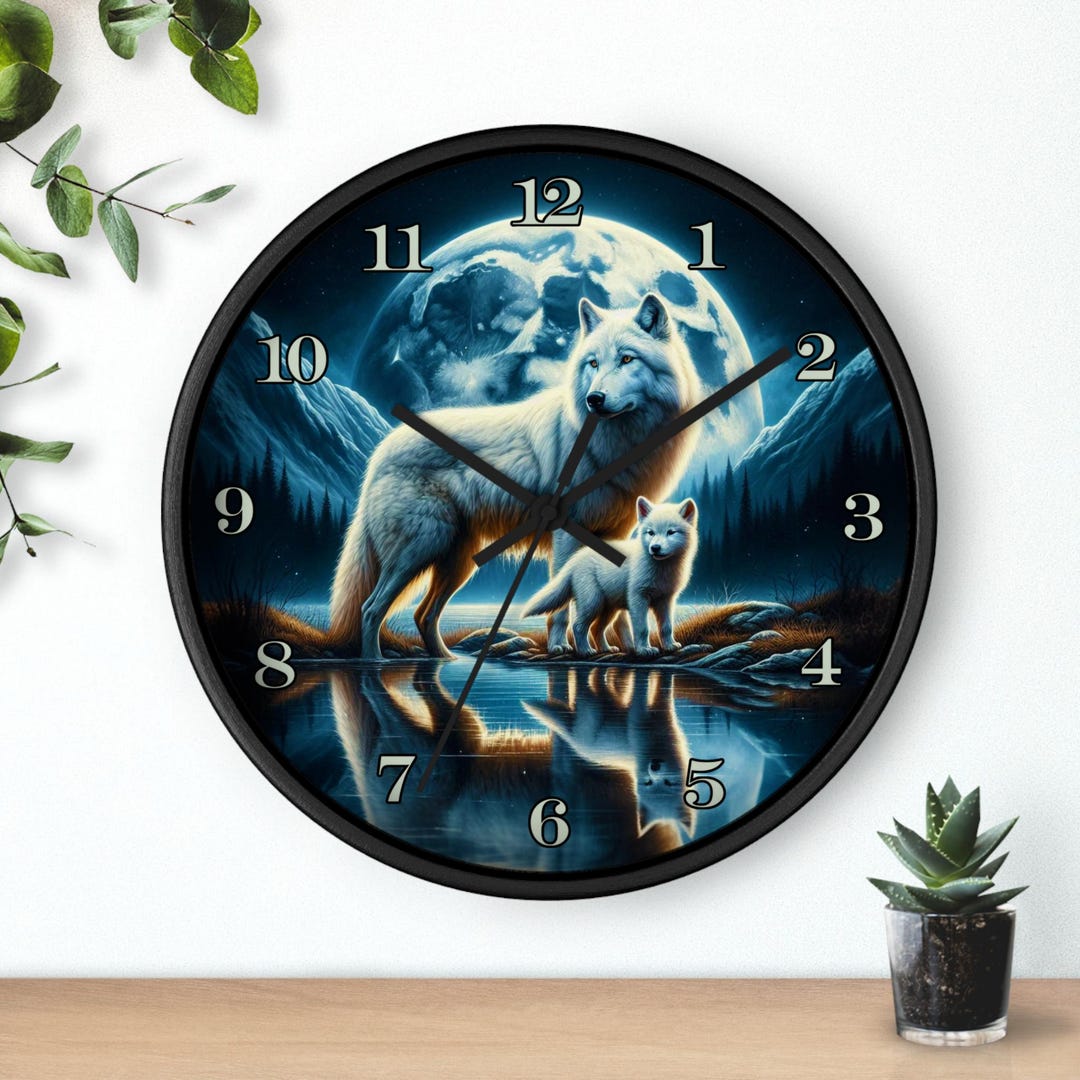 Moonlit Wolf Wall Clock, Wildlife Home Decor, Unique Gift for Animal Lovers, Nature Wall Art ...