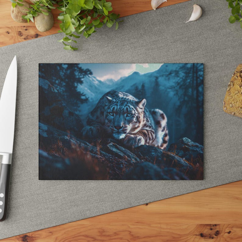 Majestic Snow Leopard Glass Cutting Board | Kitchen Decor, Home Gift ...