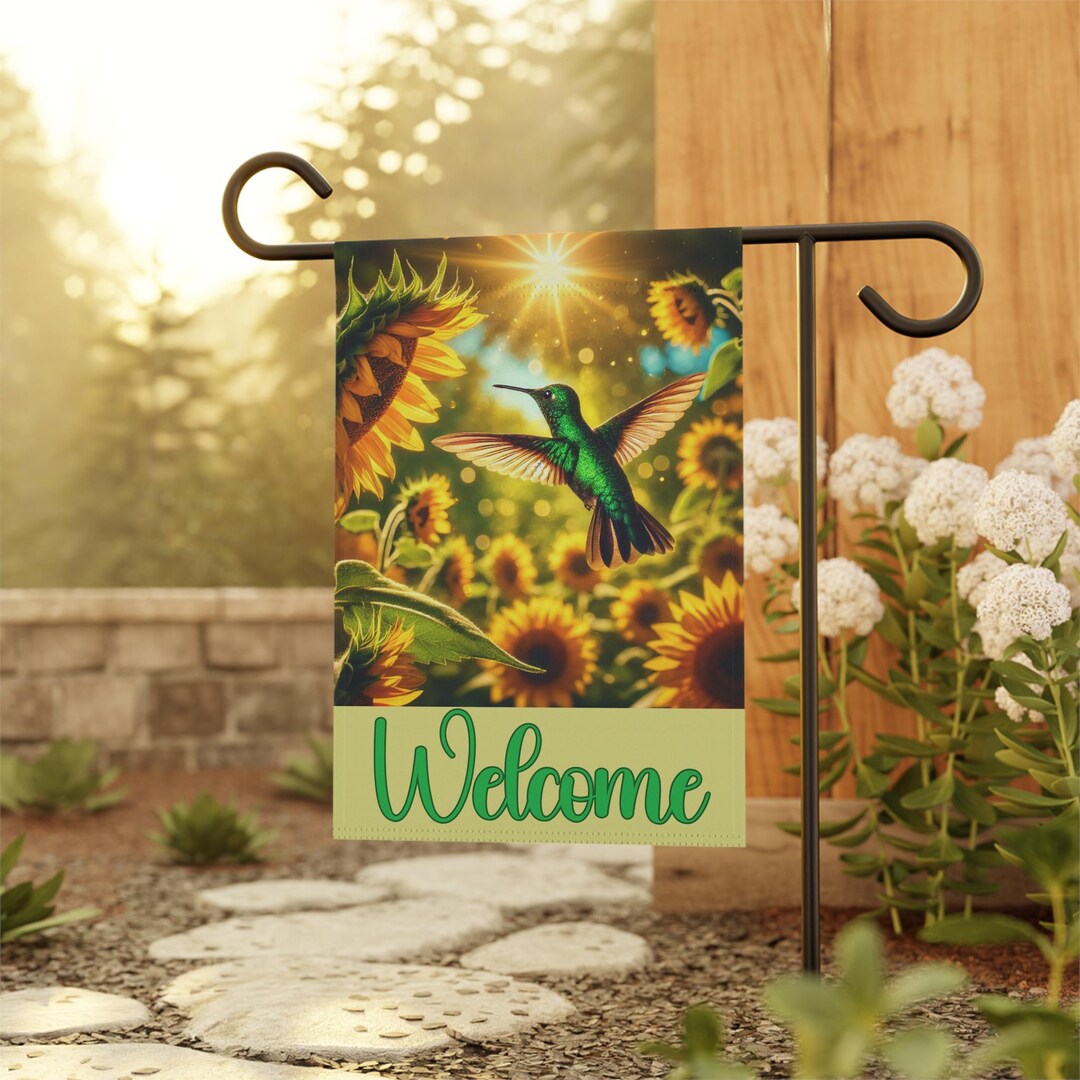Welcome Hummingbird Garden Flag, Floral Home Decor, Sunflower Flag ...