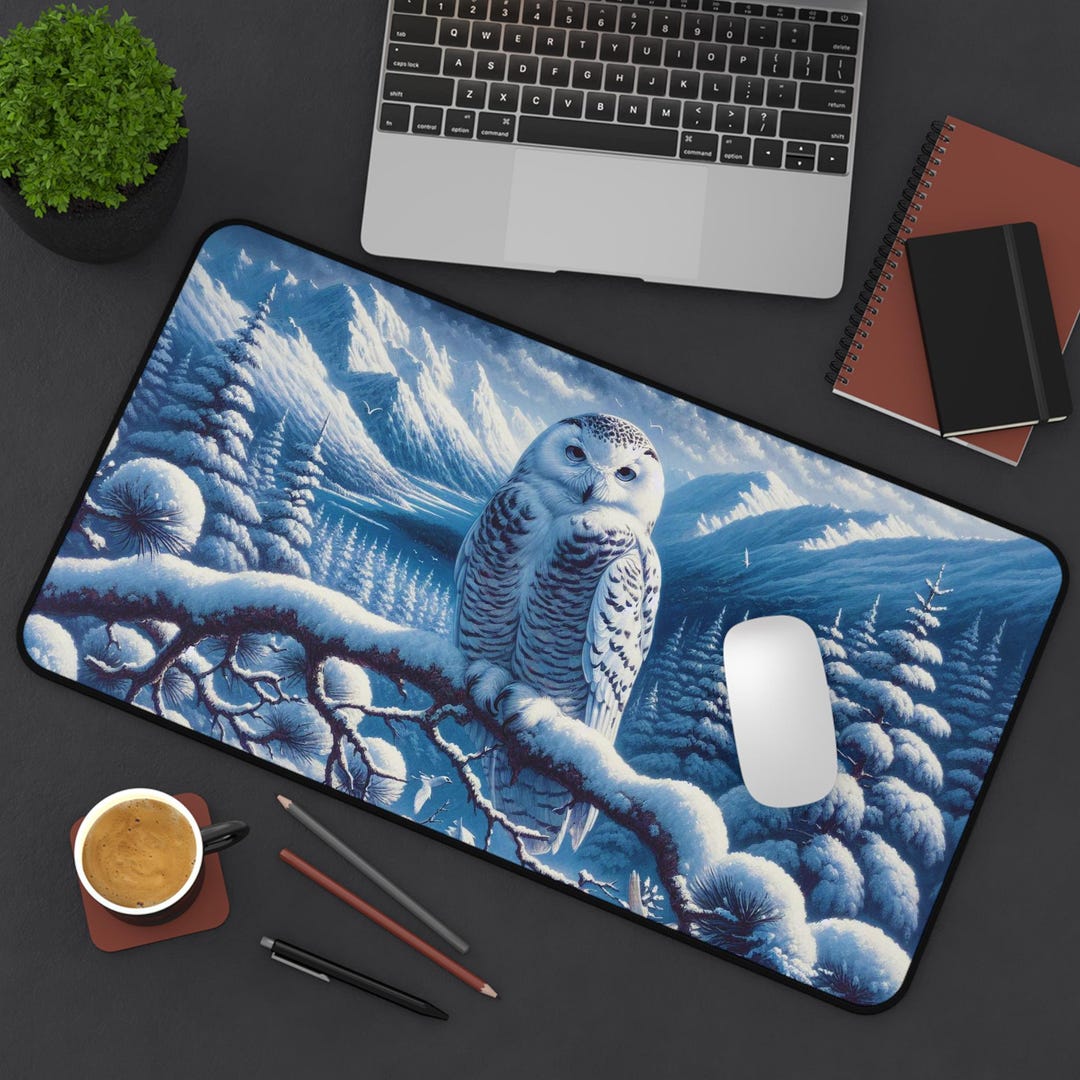 Snowy Owl Desk Mat - Cozy Winter Decor, Office Accessory, Wildlife ...