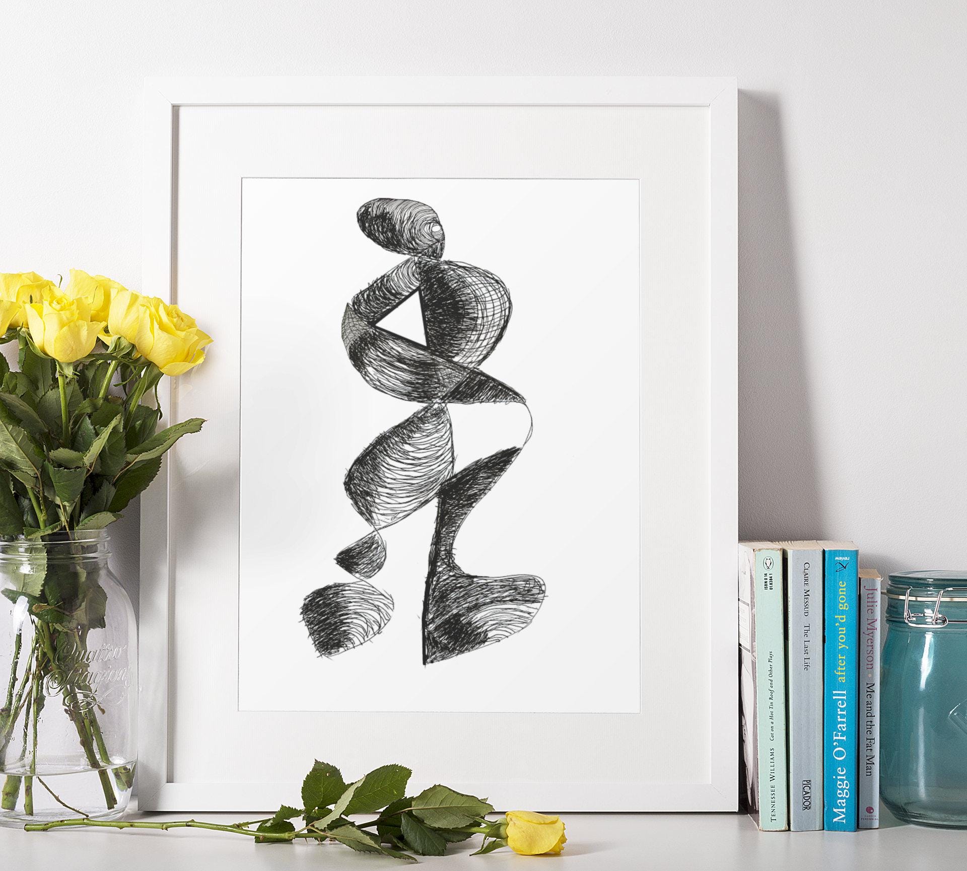 Authentic, Hand Drawn, Abstract Drawing, Wall Art, Contemporary, Black ...