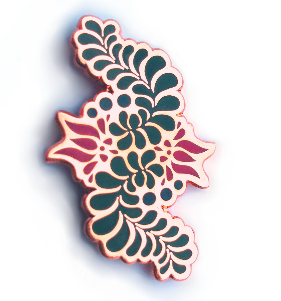 Floral Folk Motif Enamel Pin- Rose Gold Tulipán - Etsy