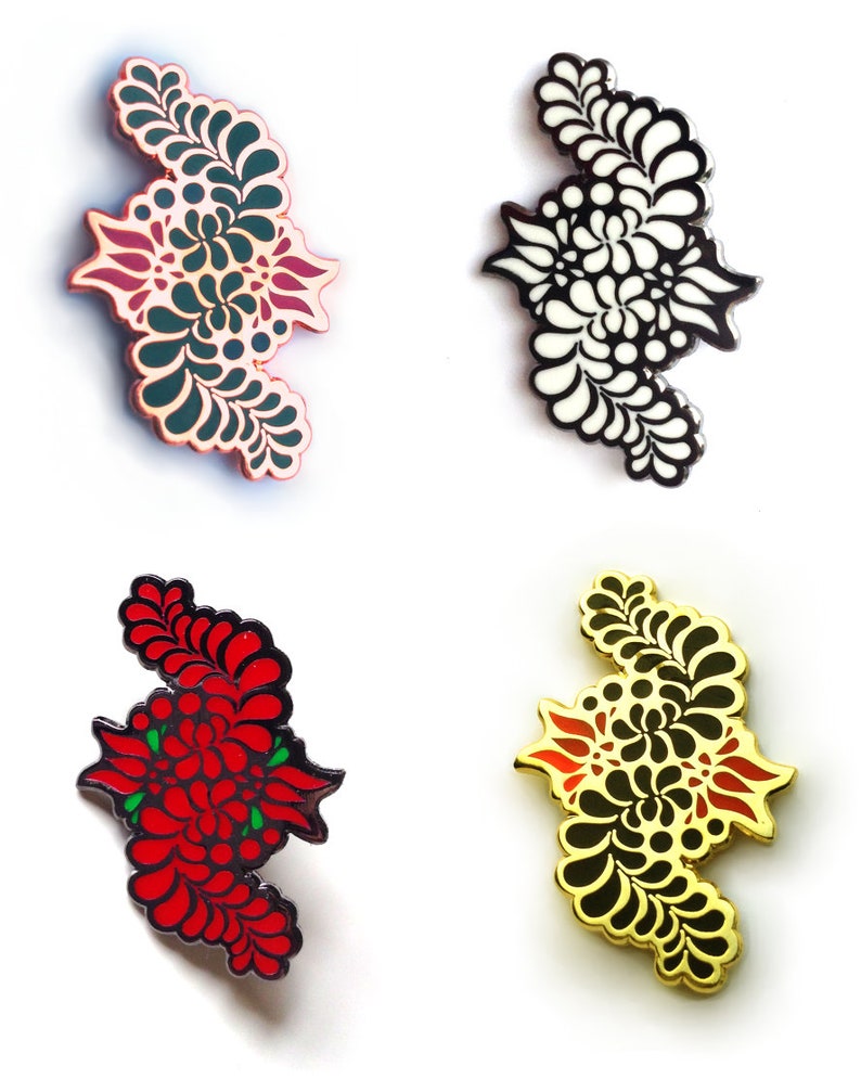 Floral Folk Motif Enamel Pin- Rose Gold Tulipán - Etsy