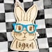 Trendy Rabbit Easter Basket Tag, Cute Bunny With Glasses, Personalized ...