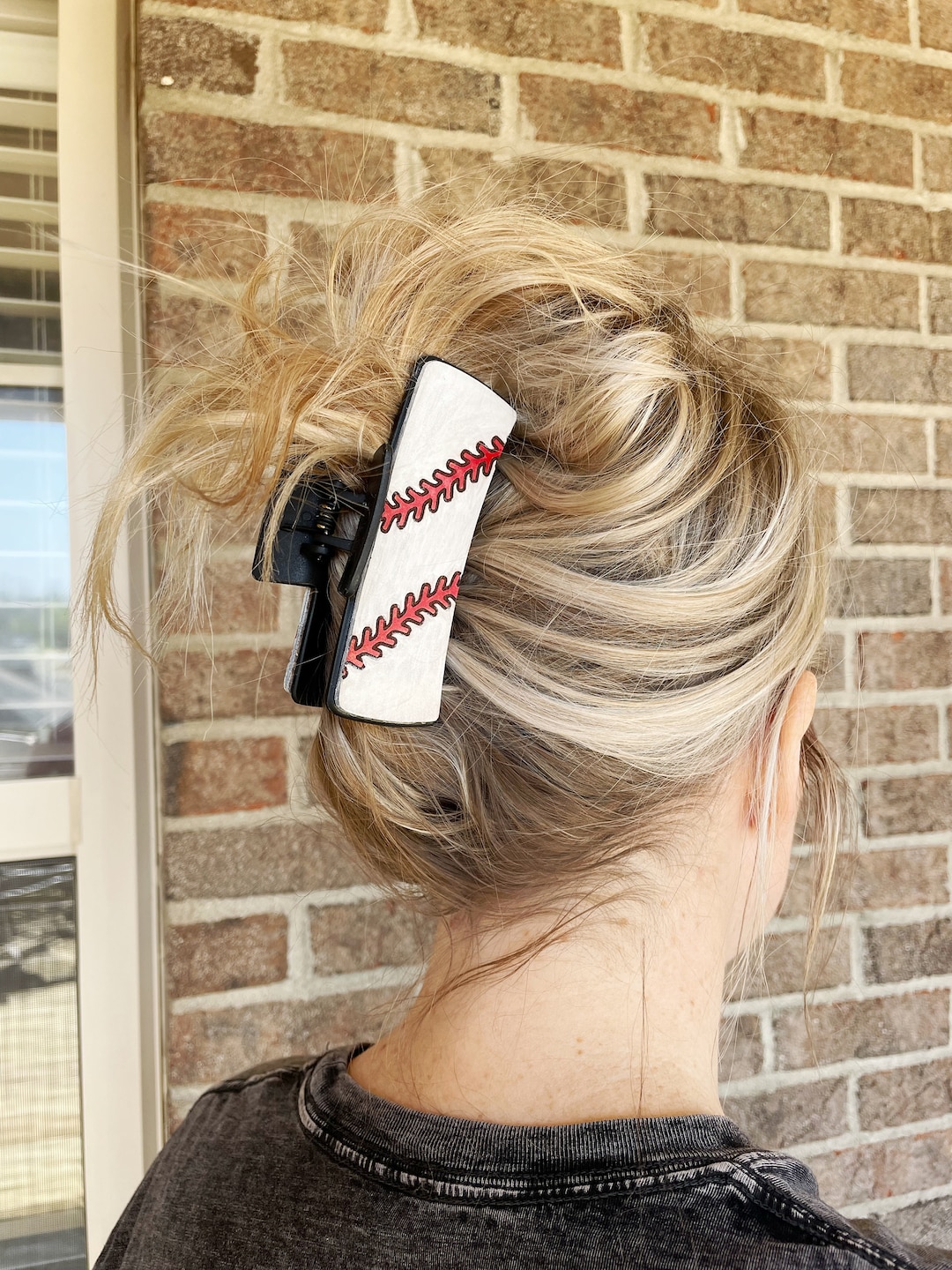 Baseball Hair Clip, Leather Claw Clip, Baseball Hair Accessory ...