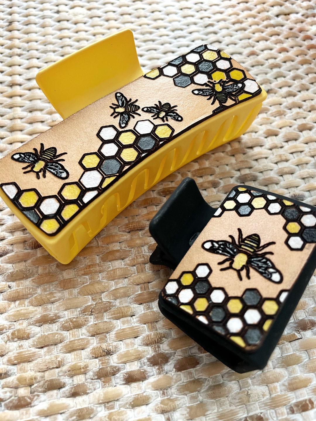 Leather Claw Clip, Bee Keeper Gift, Bee Hair Clip, Mommy and Me Hair ...