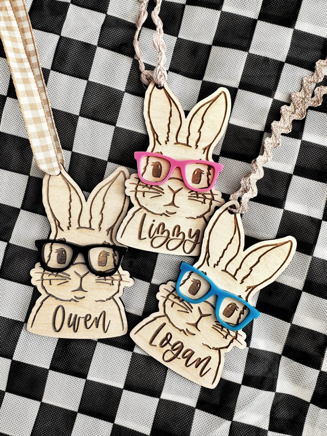 Trendy Rabbit Easter Basket Tag, Cute Bunny With Glasses, Personalized ...