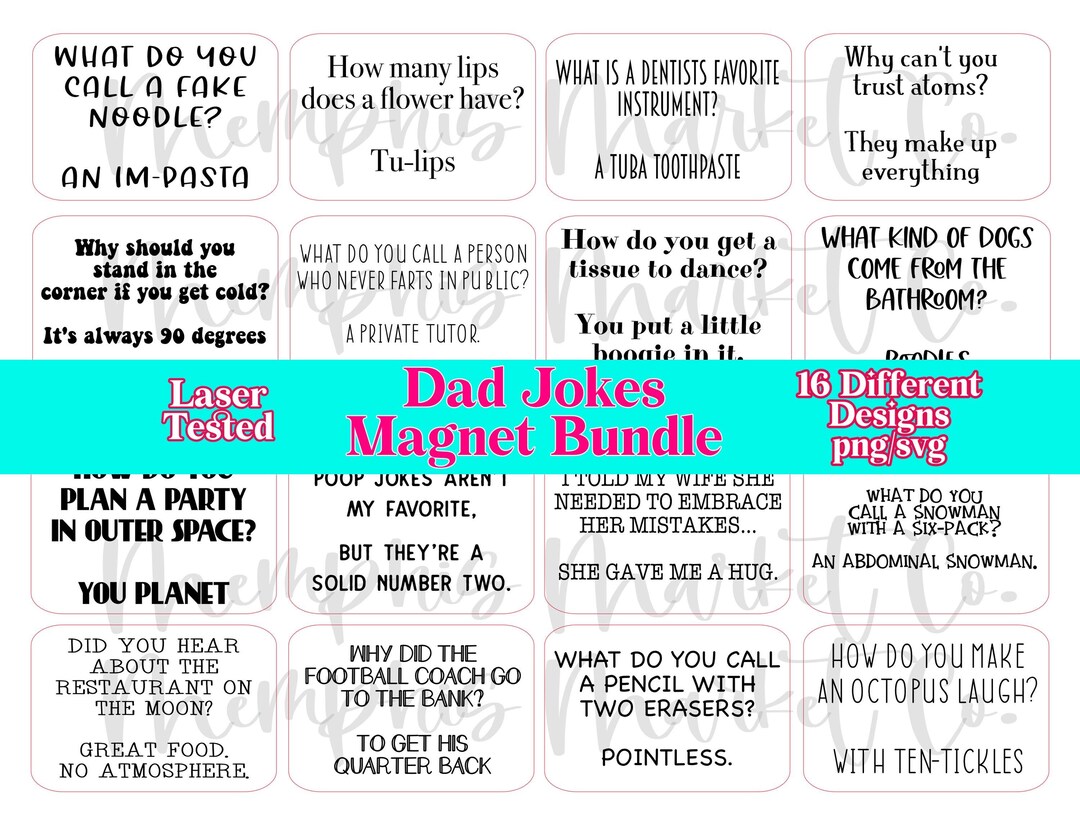 Dad Jokes Magnet Bundle, Digital File SVG, Laser Cut File, Fridge ...
