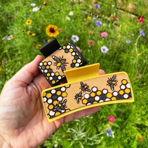 Leather Claw Clip, Bee Keeper Gift, Bee Hair Clip, Mommy and Me Hair ...