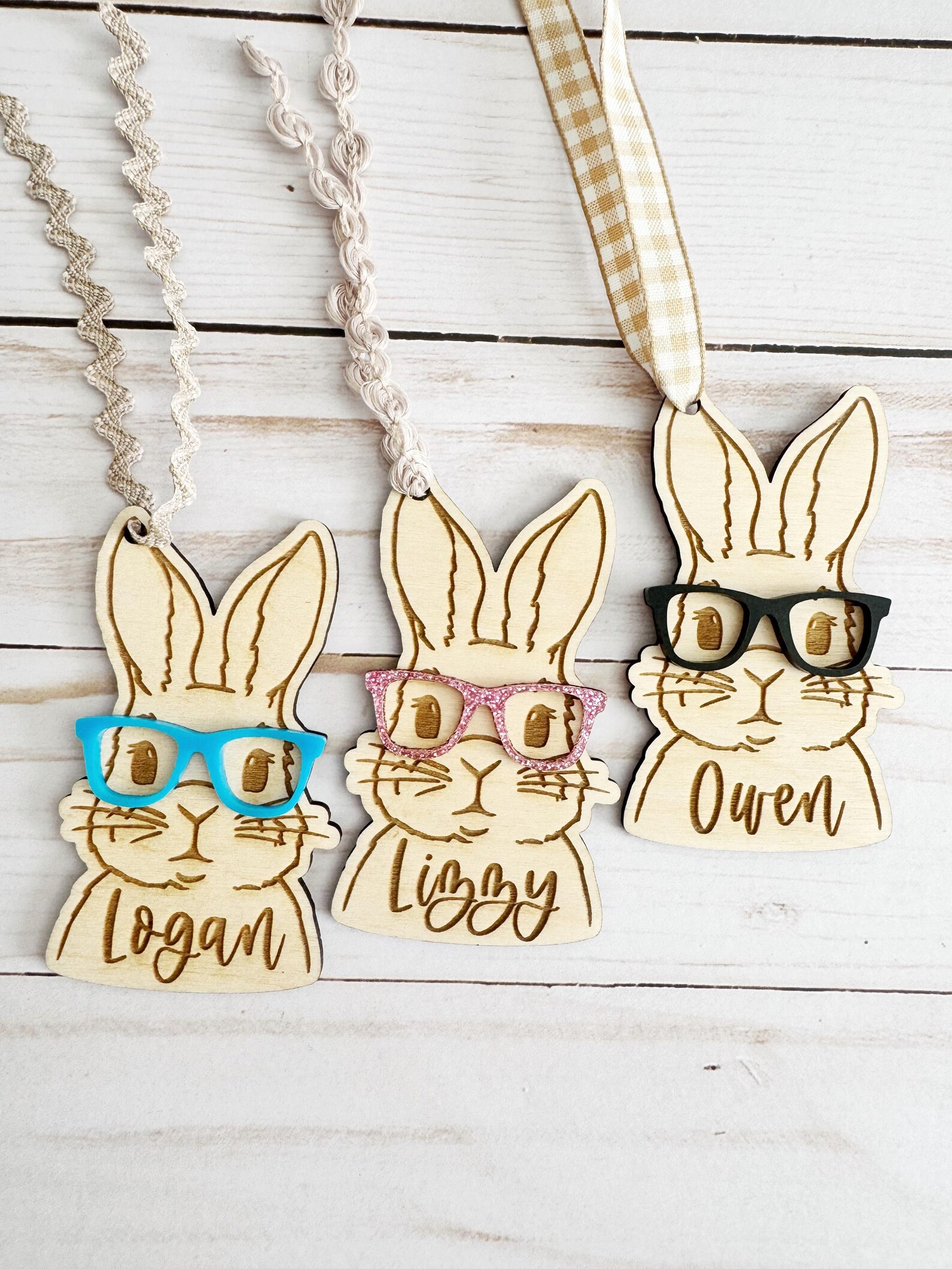 Trendy Rabbit Easter Basket Tag, Cute Bunny With Glasses, Personalized ...