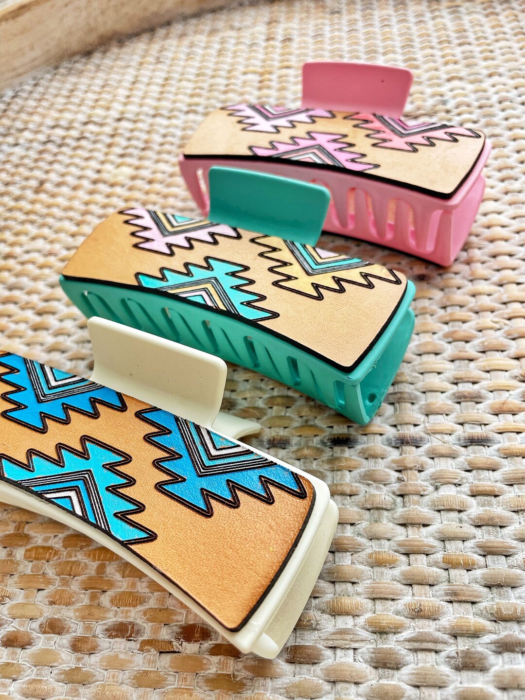 Western Leather Claw Clip, Coastal Cow Girl, Aztec Designs, Birthday ...