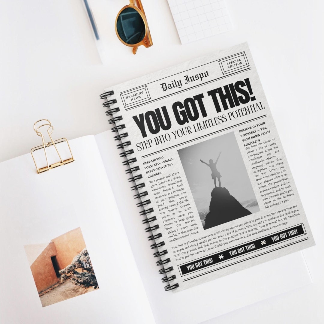 Newspaper Style Spiral Notebook You Got This, 118 Pages, Ruled Line ...