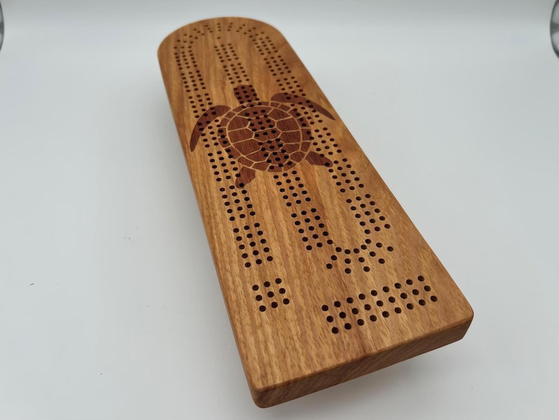 Mahogany Sea Turtle Inlay 3 Track Cribbage Board: Solid Oak With Pegs ...
