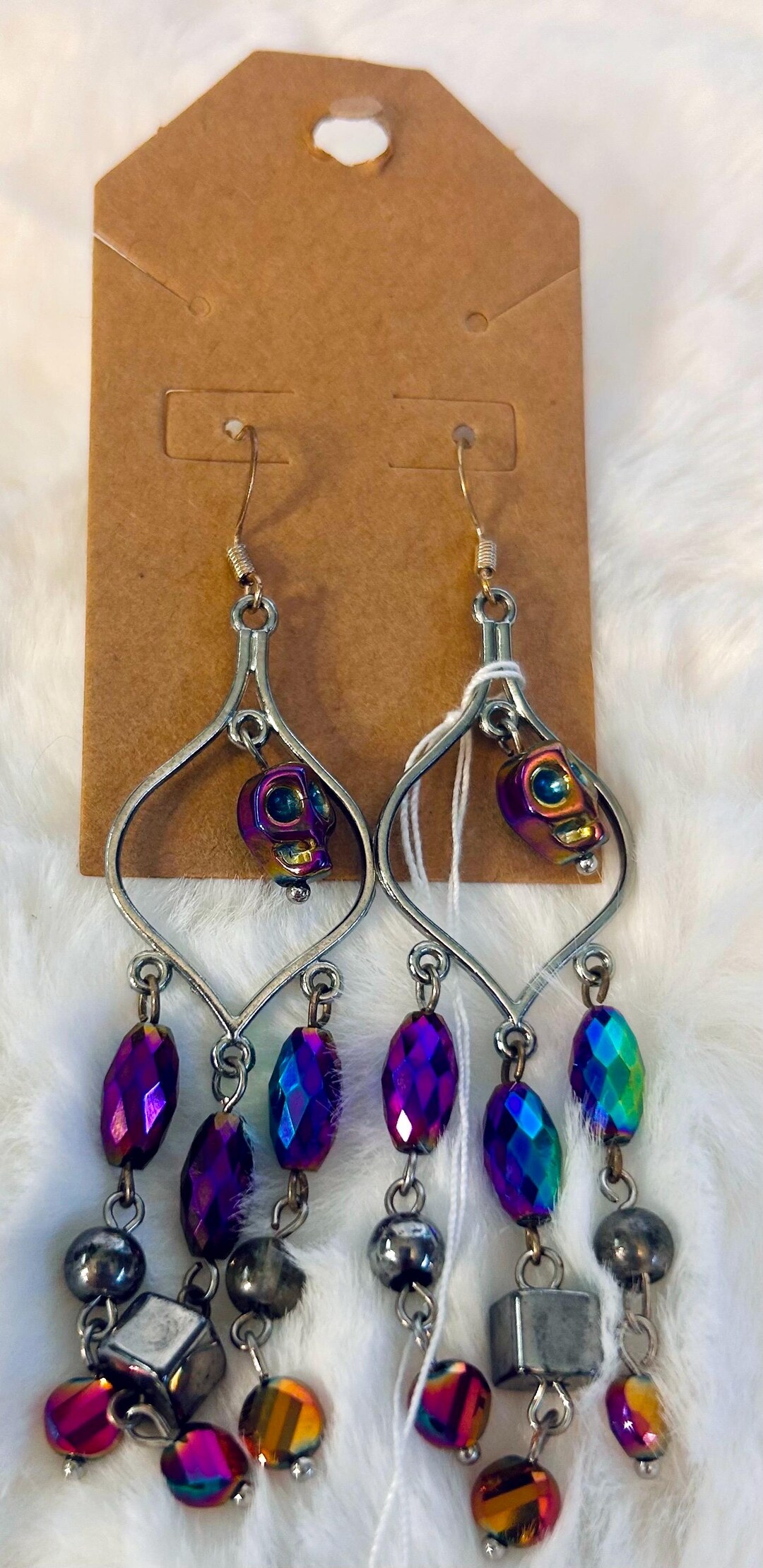 Oil Slick Dangling Skull and Beads Earrings - Etsy