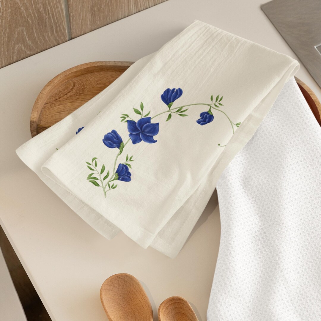Blue Flower Kitchen Towels. Flower Tea Towels. Spring Tea Towel ...