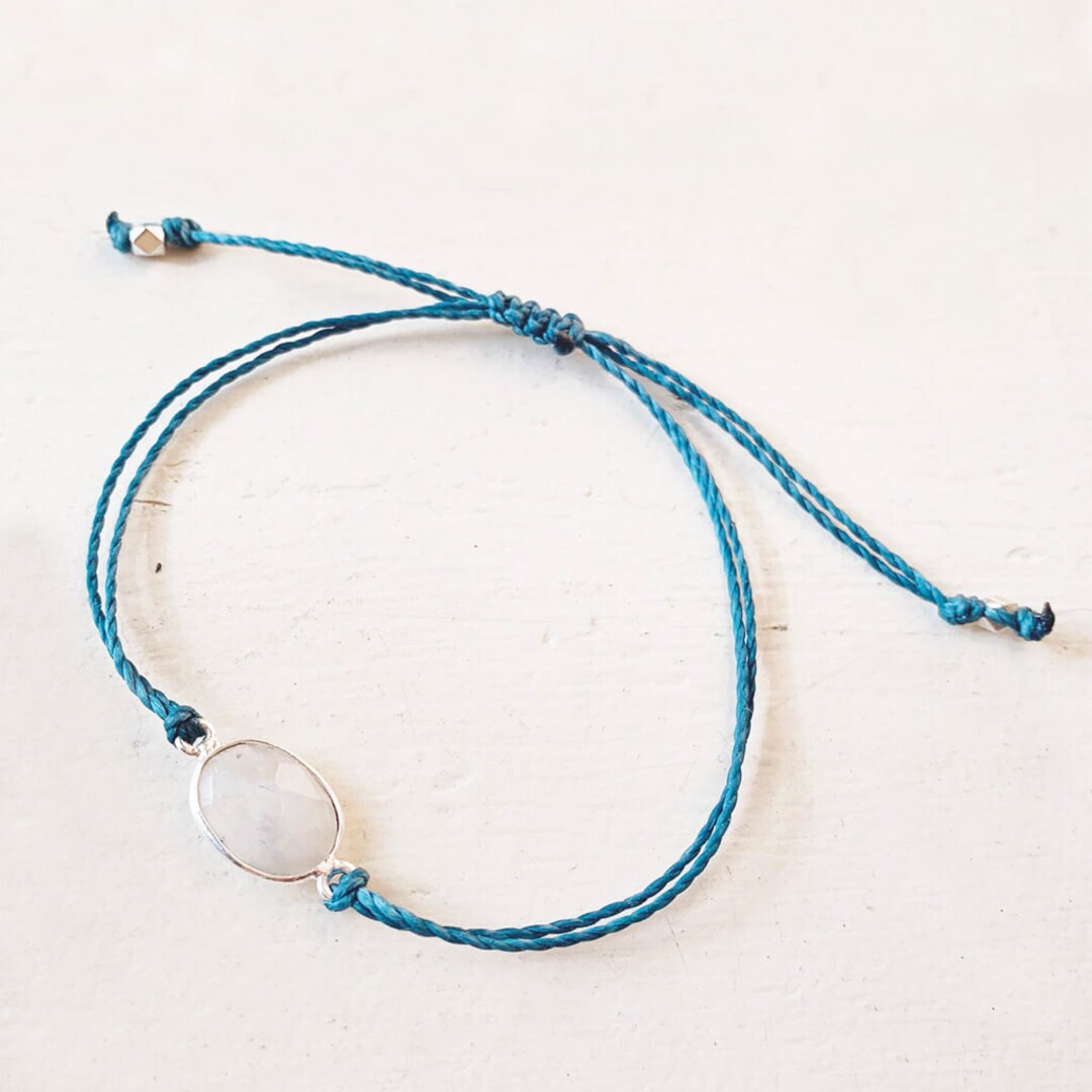 Beach Break Moonstone // Adjustable Waxed Cord Bracelet With Gemstone ...