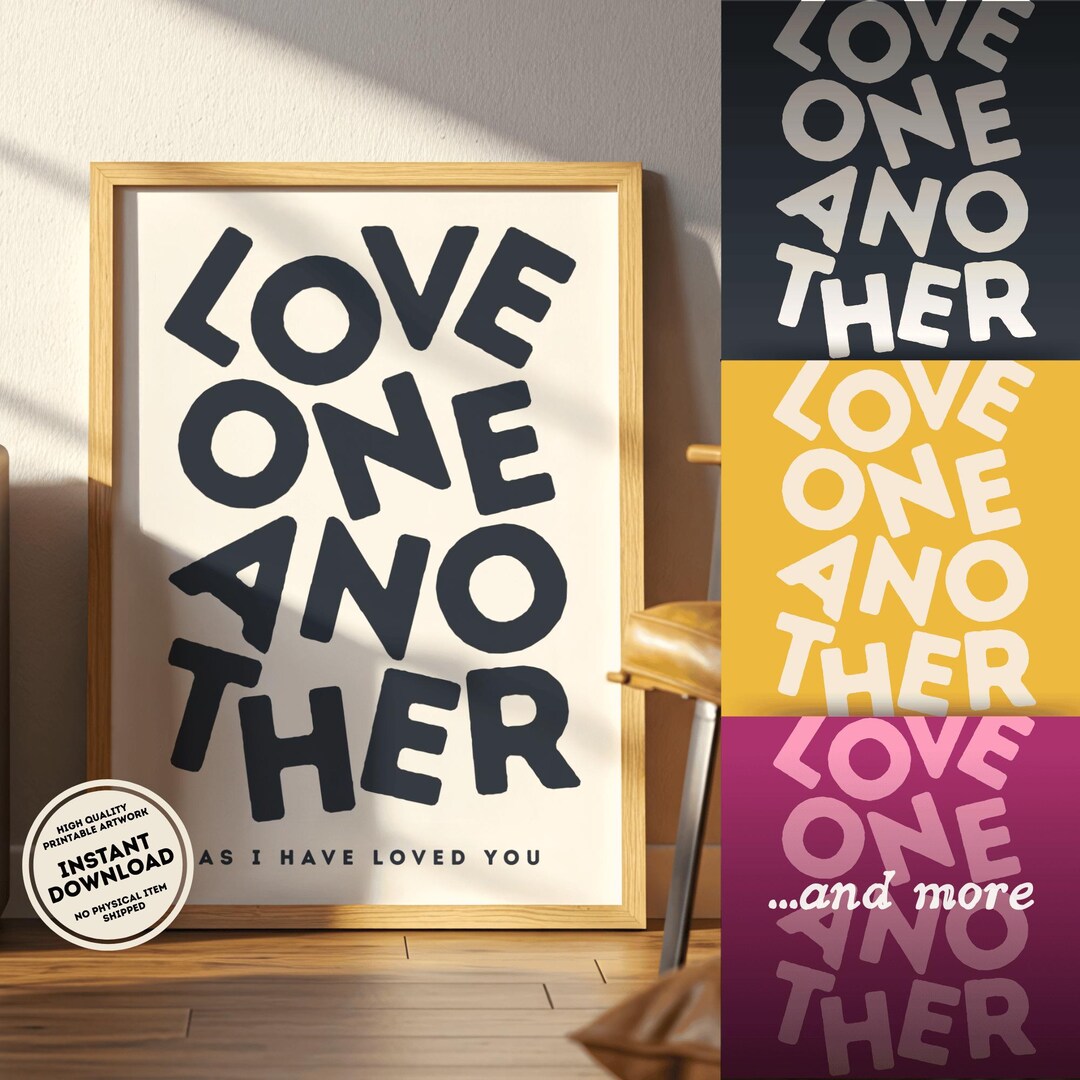 Love One Another Christian Wall Art, Modern Minimalist Black and White ...