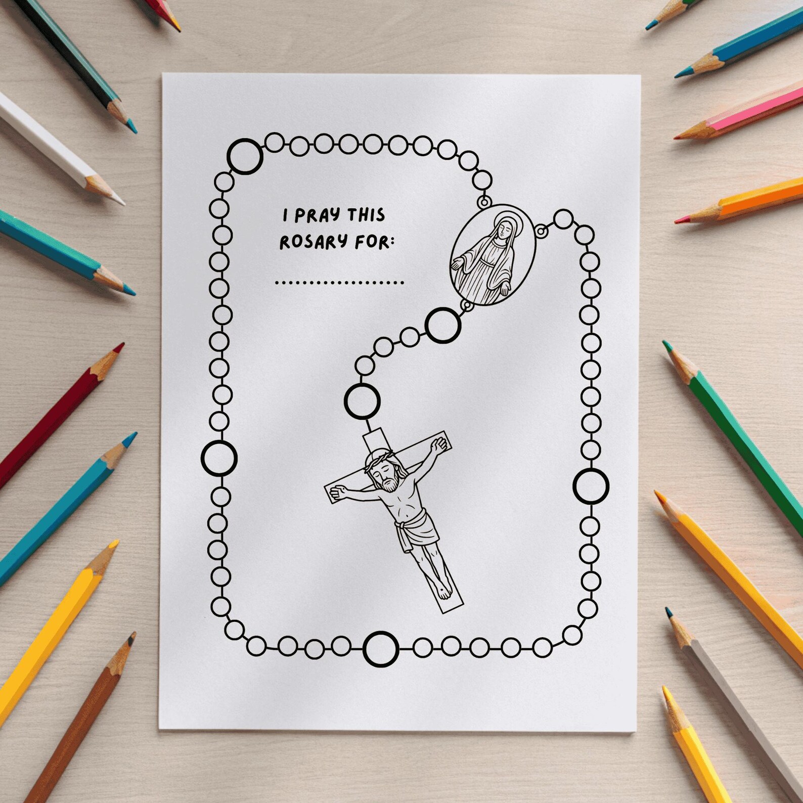 Kids Rosary Coloring Page, Catholic Prayer Printable, Activity ...