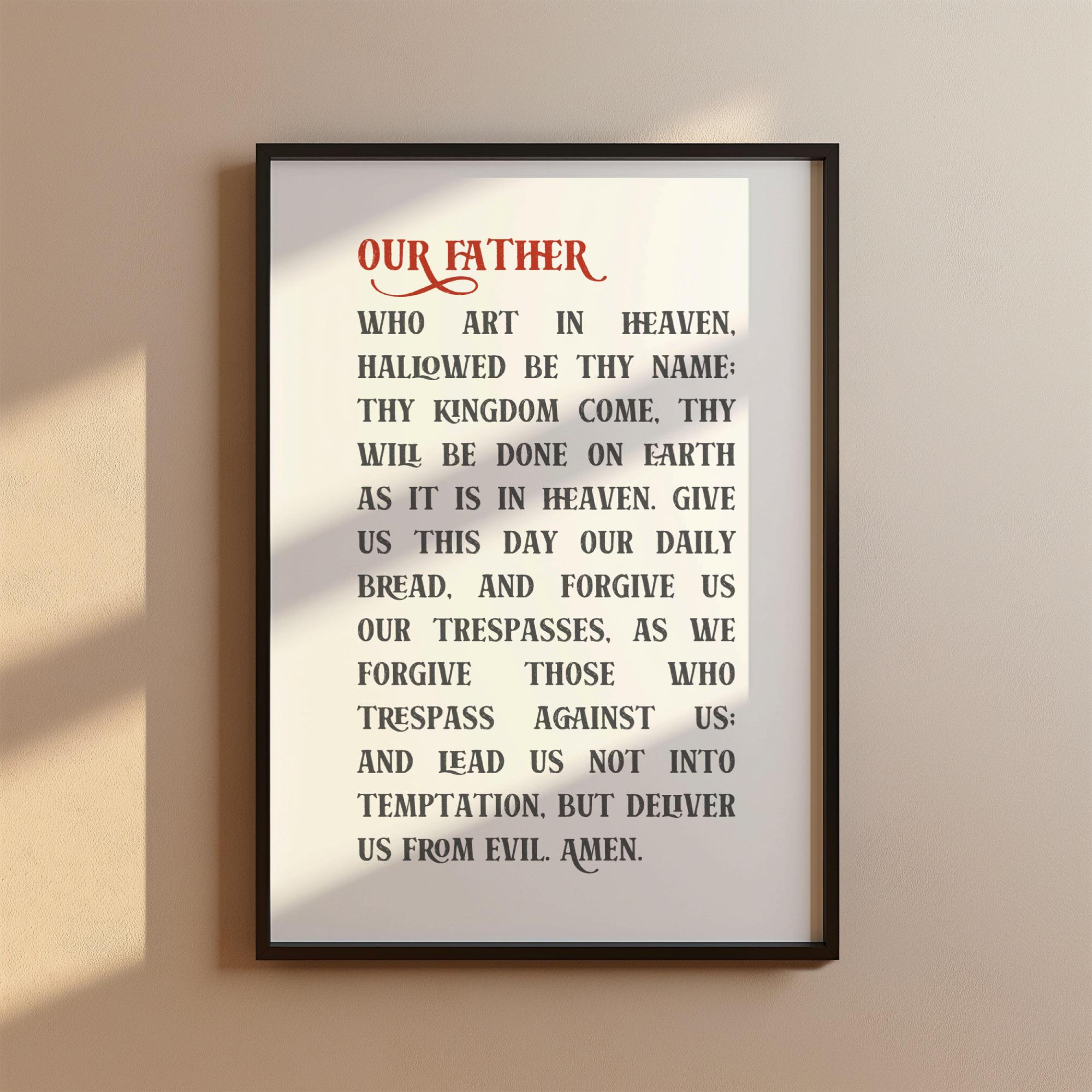 Our Father Print, Lord’s Prayer Wall Art, Traditional Christian Prayer ...
