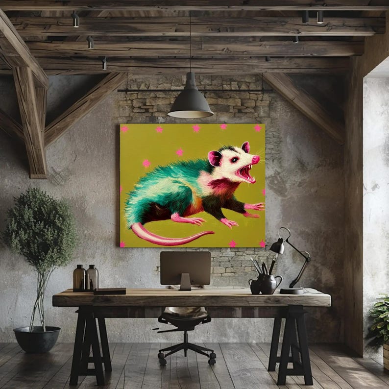 Chartreuse Possum Art Print – Surreal | Possum Eating Pizza in Bed ...