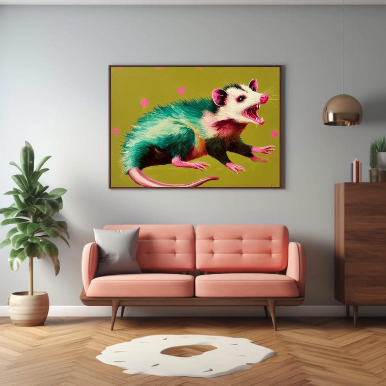 Chartreuse Possum Art Print – Surreal | Possum Eating Pizza in Bed ...