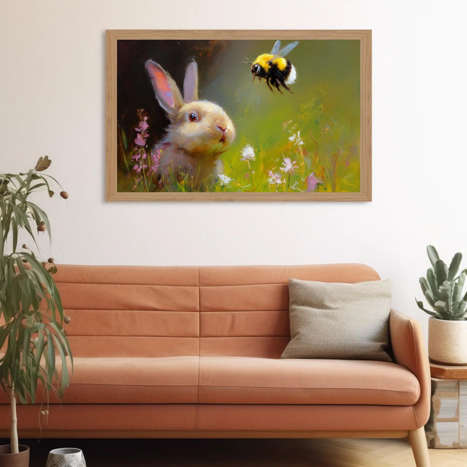 Bunny and Bumble Bee Oil Painting Art Print: Wall Decor | Easter ...
