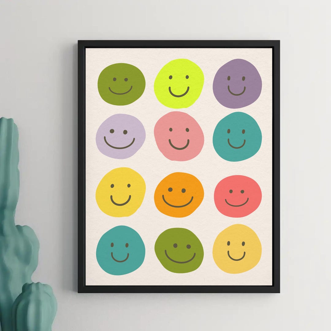 Happy Face Art Print: Retro Smiley Wall Decor for Playroom - Etsy