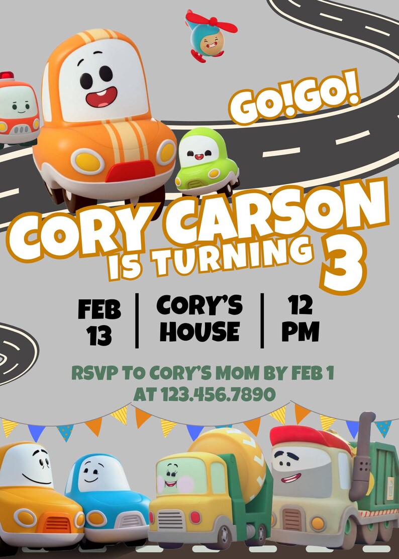 Go Go Cory Carson Birthday Invitation | Editable Template | Printable ...