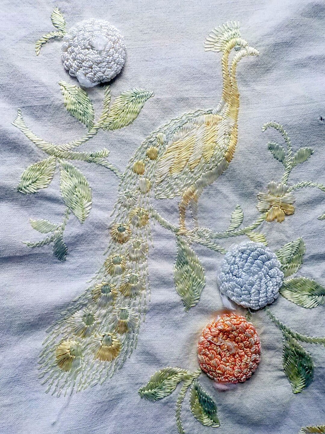 Vintage Peacock Embroidered Table Topper, 29 1/2 by 23 3/4, Old Vintage ...