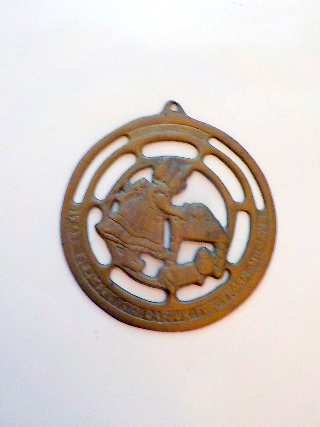 Brass Wall Hanging Bonnet Girl, It's Pleasant to Labour for Those We ...