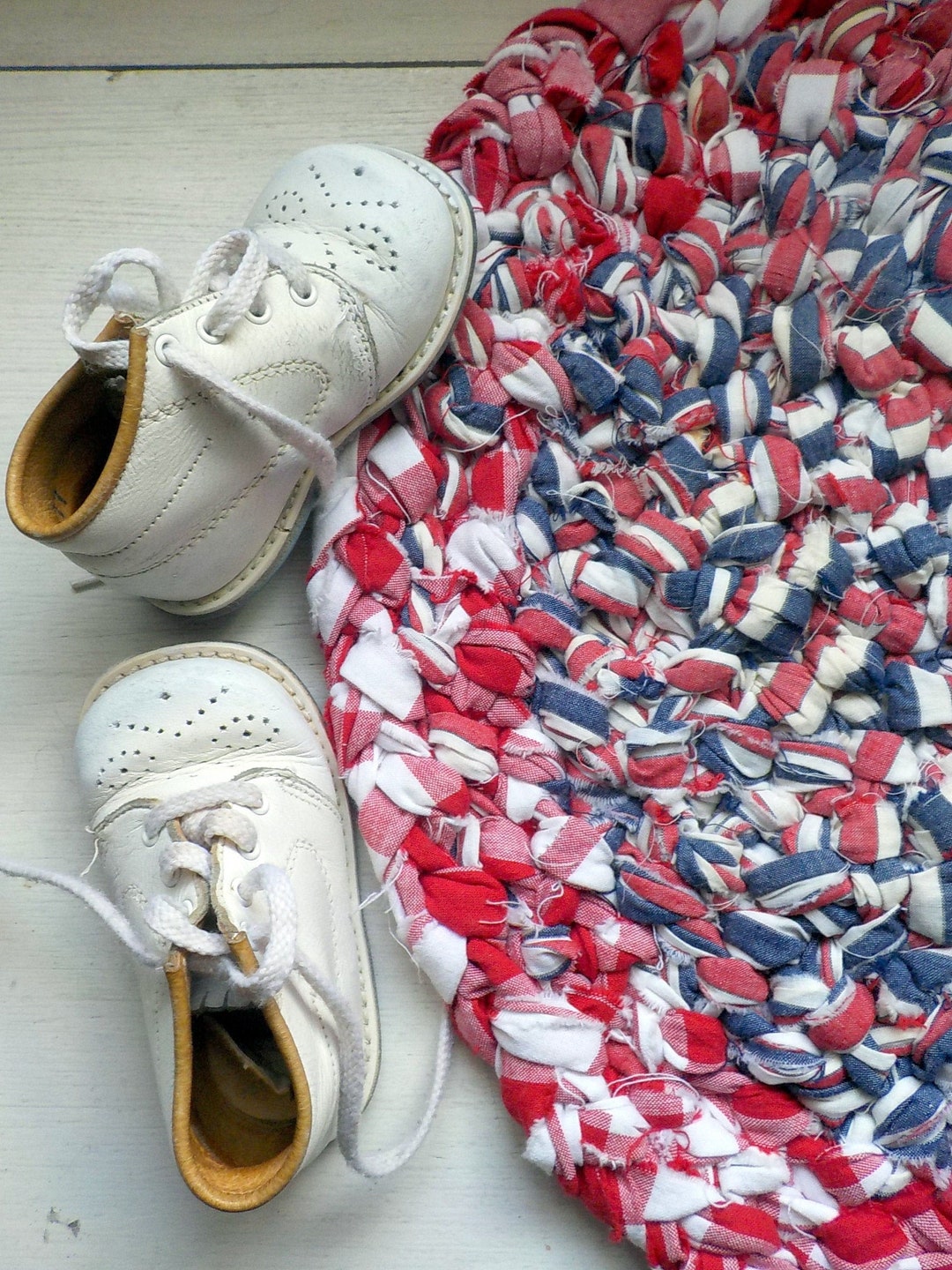 Handmade Braided Small Red Blue Rag Rug, Mat, 15 by 16, Kids Room Mat ...