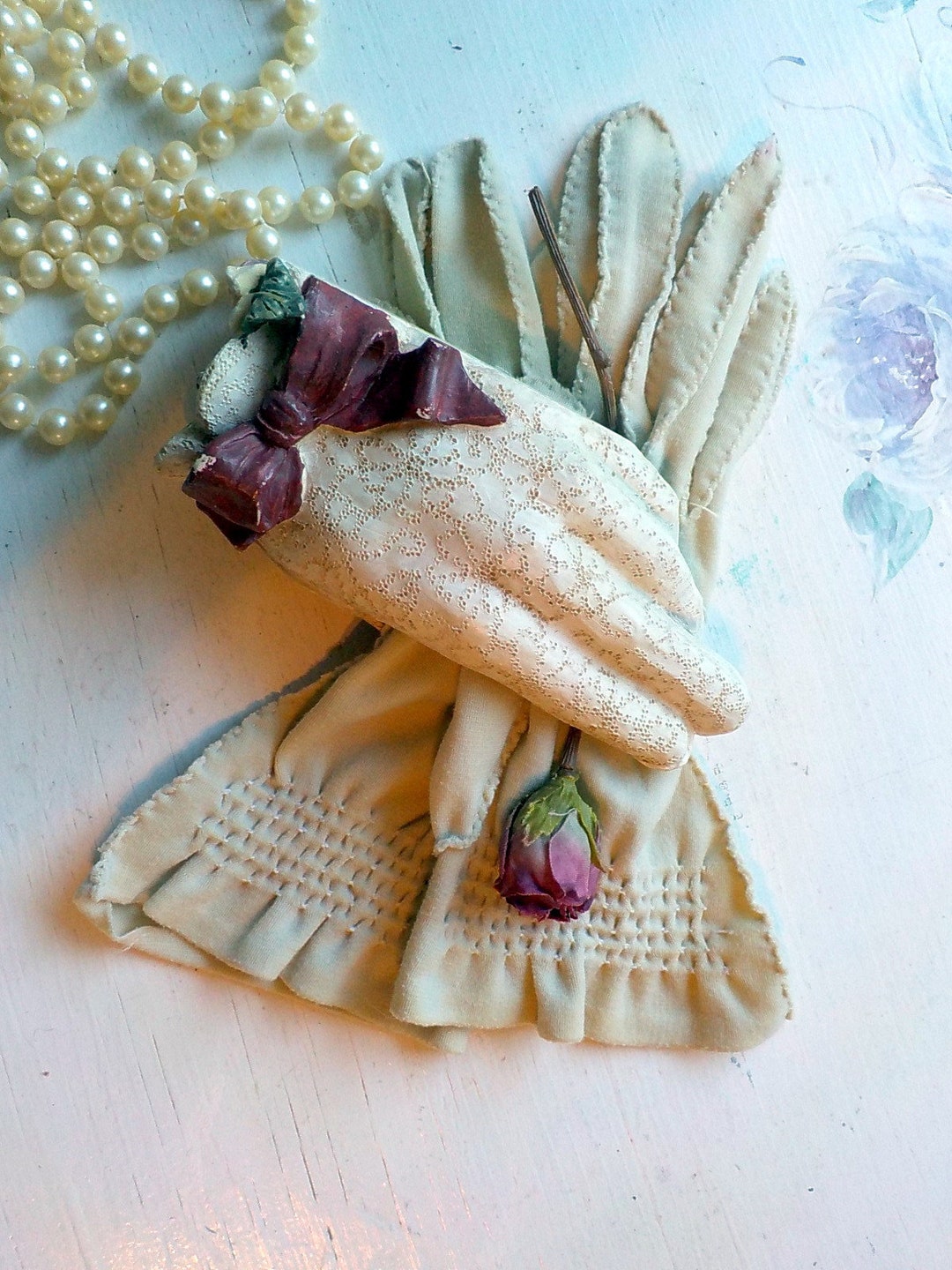Vintage Size 7 Beige Finger Gloves, Hand Sewn Finger Gloves, Special ...