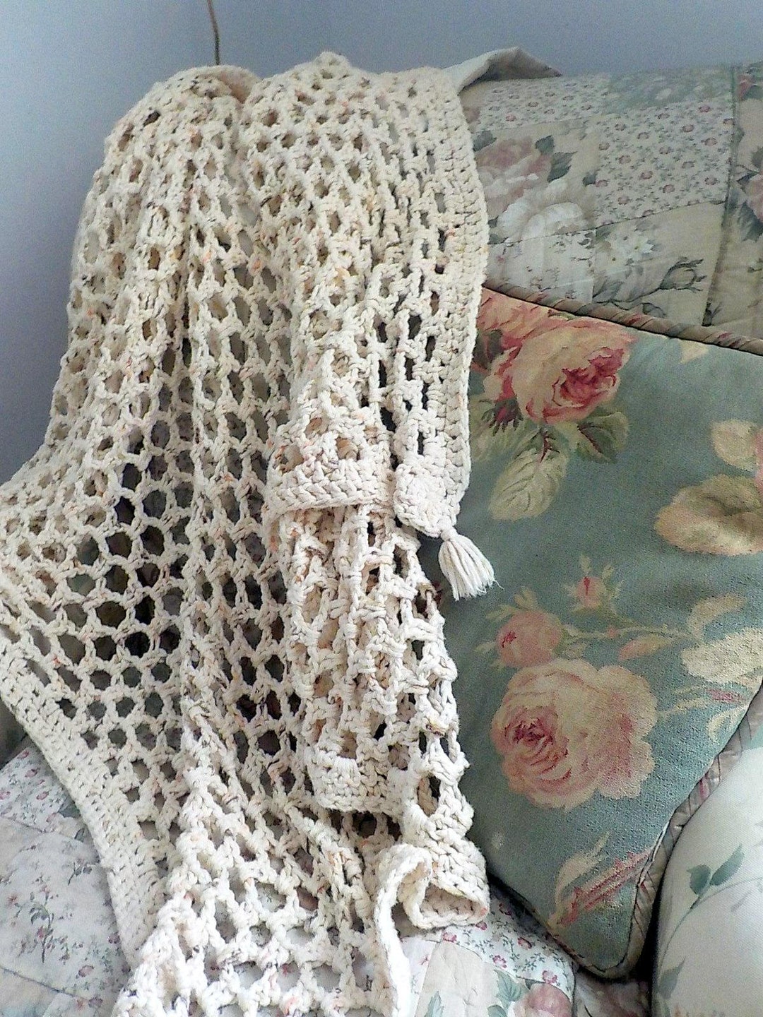 Vintage Crochet Throw, Window Treatment, Room Divider, 44" by 46 ...