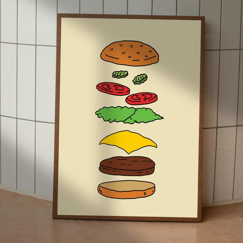 Burger Explosion Print | Bob's Burgers Wall Art | Kitchen Decor ...